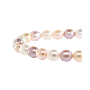 AAAA 6-6.5mm White, Natural Pink, & Natural Peach Colored Round Freshwater Cultured Pearl Bride & Bridesmaid Stetch Strand Bracelet- 7"