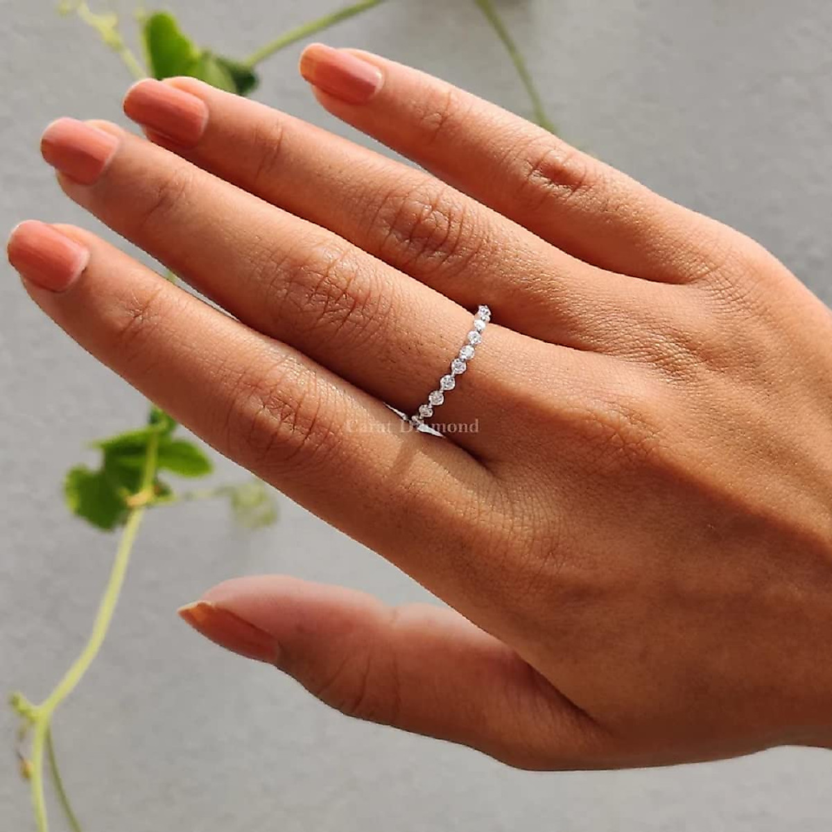 1.5 MM Floating Full Eternity Matching Wedding Band, Round Colorless Moissanite Band, 925 Sterling Silver, Engagement Rings, Wedding/Bridal Rings Set, Solitaire Halo Style, Gifts for Her (8)