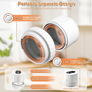 Mason jar Vacuum Sealer, Electric Mason Jar Vacuum Sealer Kit for Wide Mouth & Regular Mouth Mason Jars,for Food Storage and Fermentation (White)