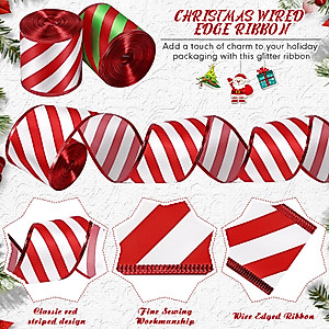 Hanaive 2 Rolls Ribbons for Christmas Tree Wired Ribbon Satin Stripes Edge Wrapping for Crafts DIY Gift Party Garden Home Garland Bows Ornament Decor(2.5 Inch x 10 Yards,Red Green, Red White)