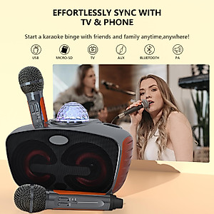 Portable Bluetooth Karaoke Machine with 2 Wireless Mics, SINWE PA Speaker with Disco Ball & Party Lights for Adults/Kids, Outdoor/Indoor Use. Perfect for Weddings, Churches, Picnics [Orange]
