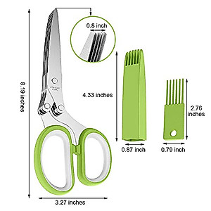 BENEKIY Scissors Herb Stripper Tools Kits 5-Blades Stainless Steel Scissors with Kitchen Herb Stripping Tool, Safe Cover, Cleaning Comb Multipurpose Kitchen Chopping Shear, Mincer