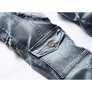 XIMXIMMTIAN Men's Biker Moto Washed Distressed Slim Fit Straight Jeans Denim (34, 2128 Blue)