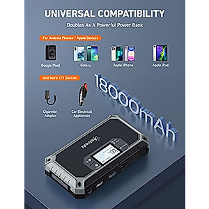 AstroAI Car Jump Starter, 2000A 12V 8-in-1 Battery Jump Starter, Up to 7.0L Gas & 3.0L Diesel Engines, 18000mAh Quick Charge 3.0 Power Bank, Informative LCD Screen with Cigarette adapter, Jumper Cable