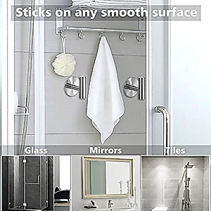 Adhesive Towel Hooks Heavy Duty Wall Hooks Stainless Steel Waterproof Shower Towel Hooks, Coat Hooks for Hanging Clothes, Door Hooks Adhesive Hooks for Bathroom- 2 Pack, Silver