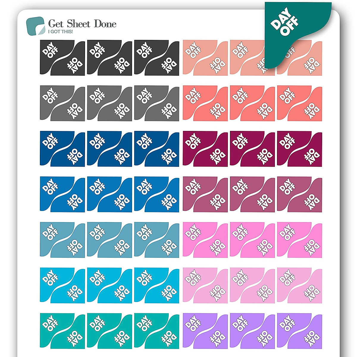Day Off Corner Planner Stickers / 96 Vinyl Stickers (1/2”) / Work Schedule No Work /  Essential Productivity Life Planner/Bullet Bujo Journal/Todo Appointments (Day Off)