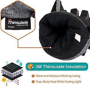 SUN CUBE Ski Gloves Men Women, Waterproof Thermal Winter Snow Gloves, Windproof 3M Thinsulate Snowboarding Snowmobile Skiing, Insulated Warmers Zipper Pocket Cold Weather Outdoor Snowboard, Gray XL