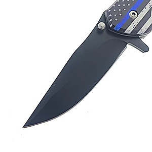 Falcon Back the Blue 8" Thin Blue Line Folding Pocket Knife 440 Stainless Coated Steel Blade and Handle for Collections & Gifts (KS1628BL)