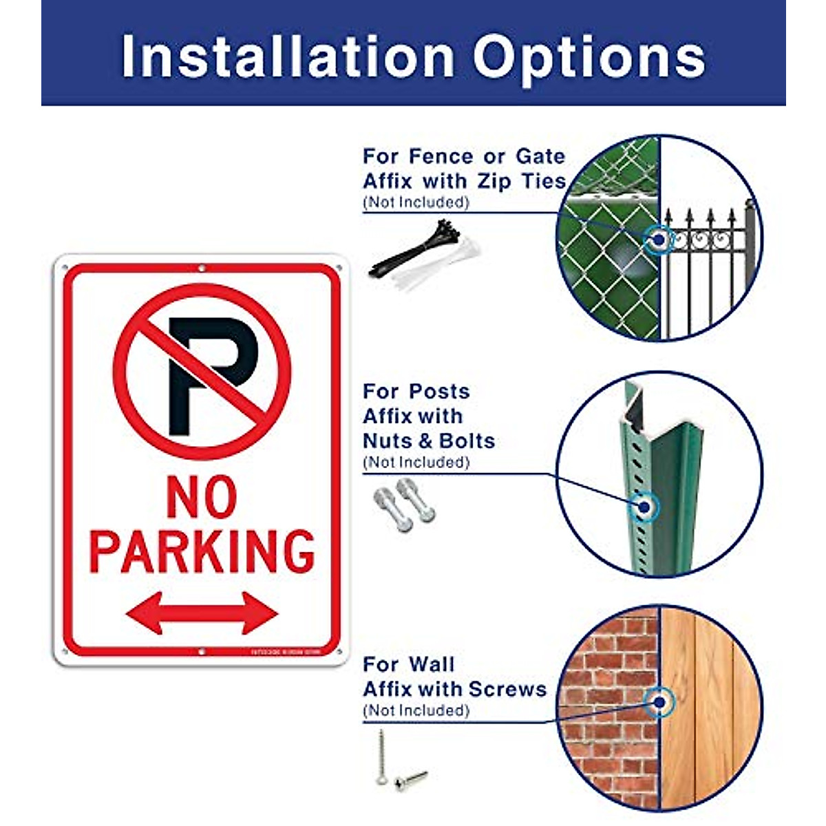 (4 Pack) No Parking Sign With Symbol With Arrows Sign, 10 x 7 Inches Reflective .40 Rust Free Aluminum, UV Protected, Weather Resistant, Waterproof, Durable Ink, Easy To Mount