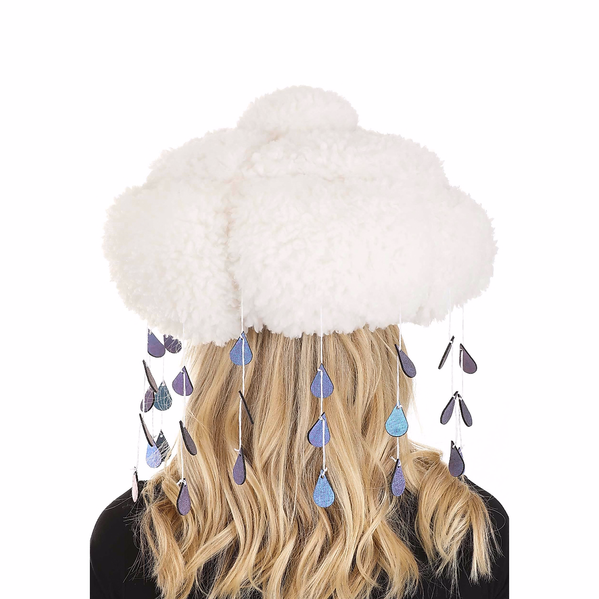 elope Adult Sherpa Light-Up Rain Cloud Costume Hat - LED Cloud Hat with Iridescent Raindrops - Standard
