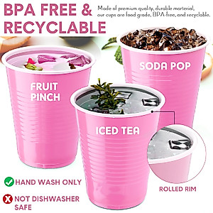 200 Pcs Pink Plastic Cup Bulk 18 oz Disposable Tumblers Large Party Cups Hard Plastic Wine Cups Fancy Beverage Drinking Cups Soda Cup Cocktail Glasses for Wedding Halloween Birthday Christmas Party
