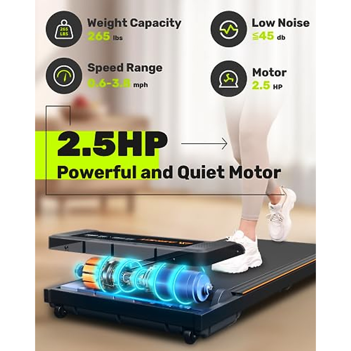 AIRHOT Walking Pad Treadmill, 2.5HP Under Desk Treadmill with Remote Control & LED Display, Quiet Desk Treadmill for Compact Space, Portable Treadmill for Home Office Use, Black