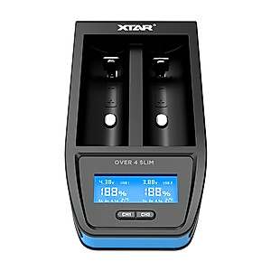 Smart Fast Battery Charger XTAR Over 4 Slim 12V 4.1A w/LCD Display for Rechargeable Batteries Li-ion/IMR/INR/ICR 18650 18700 20700 21700 22650 26650 (Black)