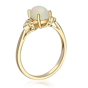 Gin & Grace 14K Yellow Gold Natural Ethiopian Opal Ring with Real Diamonds for Women | Ethically, authentically & organically sourced (Oval) Shaped Opal Hand-Crafted Jewelry for her |