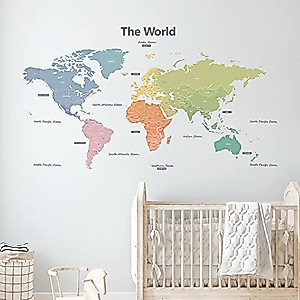 DECOWALL DLT-1809 Modern Pastel Tones World Map Kids Wall Stickers Wall Decals Peel and Stick Removable Wall Stickers for Kids Nursery Bedroom Living Room (XLarge) d?cor