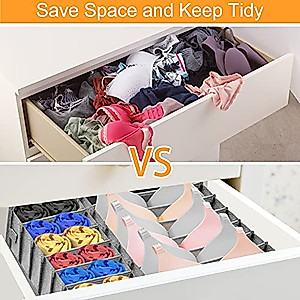 Coopay Underwear Sock Organizer Drawer Organizer Foldable Closet Underwear Organizer Drawer Divider for Bra Panties Ties Socks Clothes Storage with Washable Fabric, 3 Set (Gray)