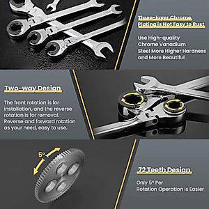 Anbull Ratcheting Wrench Set with Open Flex-head,12PCS Metric Tubing Combination Wrench Set,Tubing Ratchet Wrench