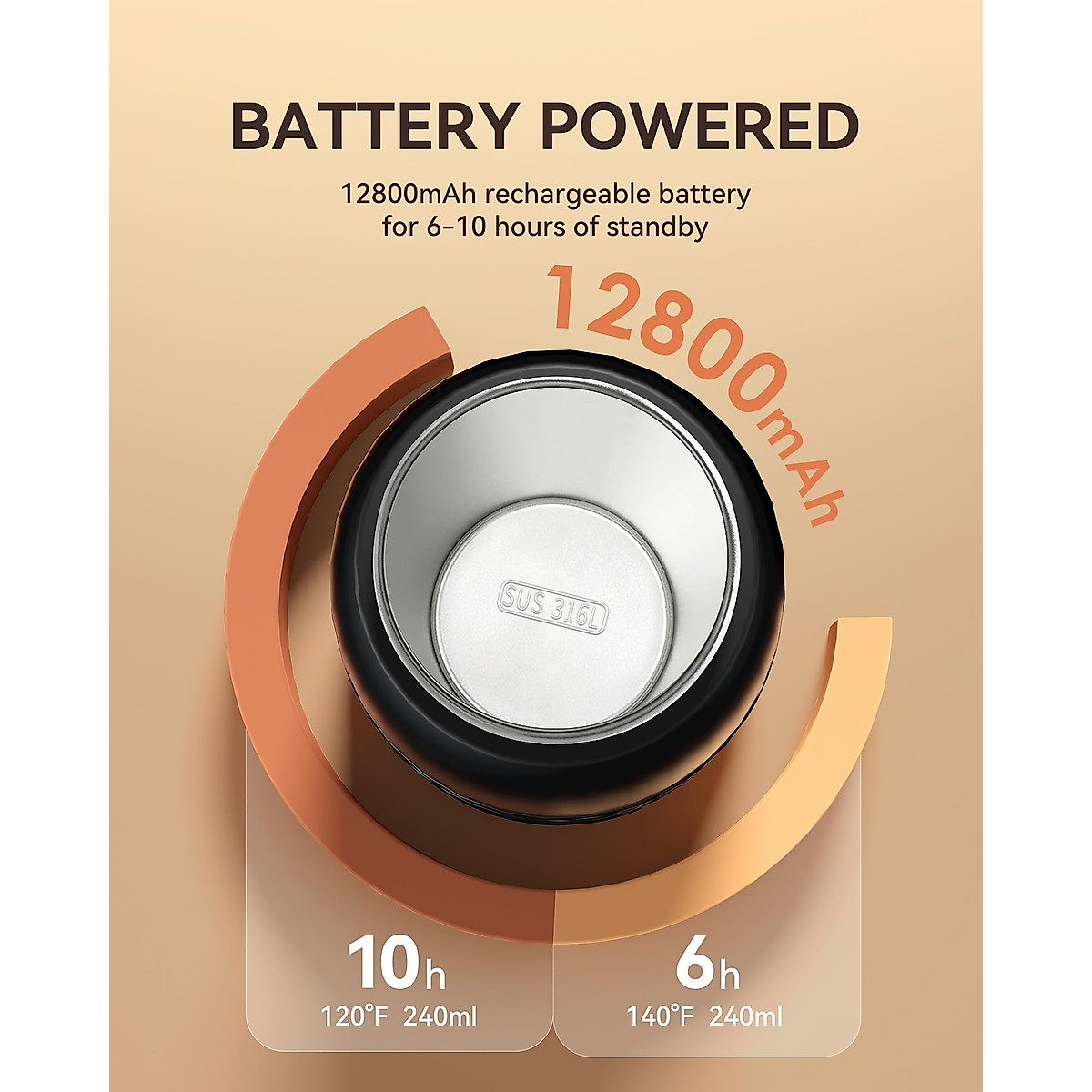 Smart Temperature Control Heated Coffee Mug with 6-10H Battery Life & LED Display, 12 Oz Self Warming Rechargeable Coffee Tumbler with Leak-Proof Lid, for Travel, Road Trip, Camping, Hiking, Car, etc