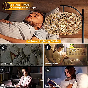 QIYIZM Rattan Floor Lamp with Remote for Living Room Bedroom Farmhouse Boho Dimmable Arc Standing Lamp Industrial Rustic Floor Light Adjustable Black Tall Lamp Corner Hand-Worked Wicker Lamp Shades