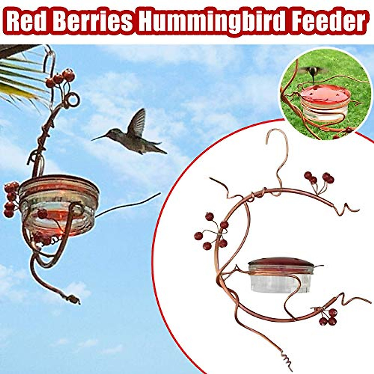 Hummingbird Feeder Pole, Courtyard Bird Feeder, Red Berries Hummingbird Feeder with Hole Birds Feeding Transparent Pipe, Courtyard Bird Feeder for Patio, Garden, Yard