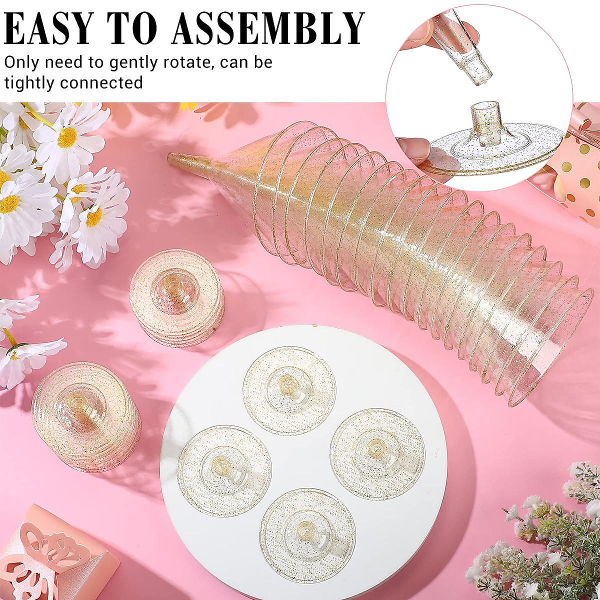 WILLBOND 60 Pieces Gold Glitter Plastic Martini Glasses Set 6.5 oz Disposable Cocktail Glasses Stemmed Plastic Margarita Glasses for Wedding Party Wine Champagne Coupe Appetizer Dessert Mousse Supply