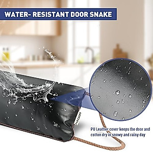 HADOR Door Draft Stopper 36 Inch, Weighted PU Leather Under Door Snake Cold Air Noise Blocker, Heavy Duty Door Seal Cover Gaps up to 4'', Black