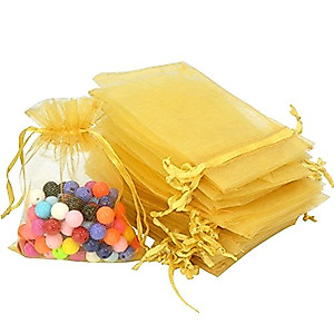 Rbenxia 100 Pcs Drawstring Organza Pouches 4 by 6 Inches Jewelry Favor Pouch Bags Wedding Party Festival Gift Candy Bag Color Gold