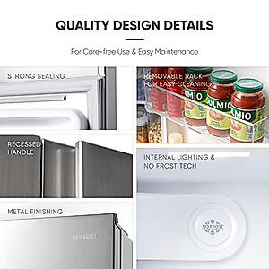 NUTRIFROST Side-by-Side Refrigerators with Ice Makers, 18.1 Cubic Feet No Frost Freestanding Freezer Fridge, 2 Door Full Size Refrigerator for Kitchen/Office/Commercial, Stainless Steel Grey