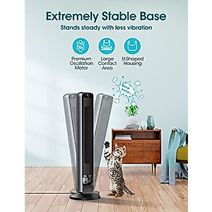 Tower Fan, 42”90° Oscillating Fan, DC Motor with 28dB, 12 Speeds, 4 Modes, Night Light, 12H Timer, LED Display, Quiet Cooling Bladeless Fan with Remote for Bedroom Living Room Office, Black,