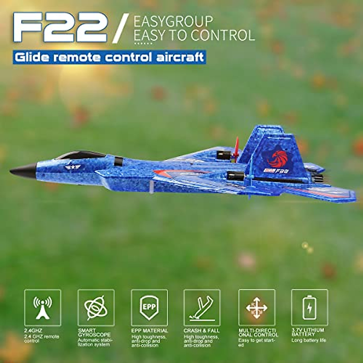 RC Plane, F22 RC Airplane Fighter Ready to Fly, 2.4Ghz 2 Channel Remote Control Plane, RC Airplanes Toy for Boys Girls Kids Beginners