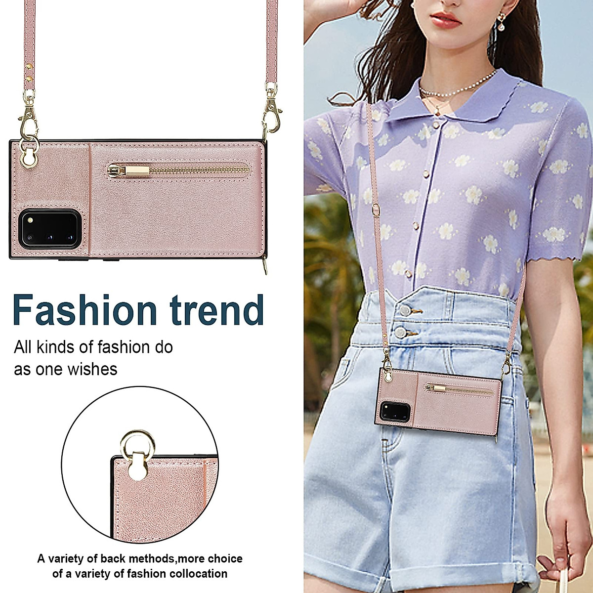 Jaorty Crossbody Case for Samsung Galaxy S20 FE 5G Case with Card Holder,6.5" (NOT for S20) Galaxy S20 FE 5g Phone Case Wallet with Strap for Women, Credit Card Slots Cases Lanyard Kickstand,Rosegold