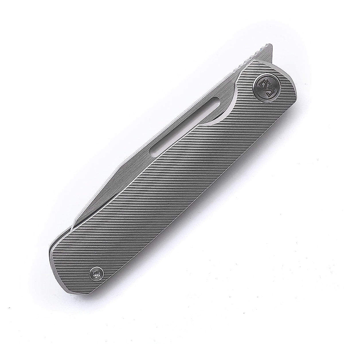 Miguron Knives M Ekry Front Flipper Folding Knife 3.35" Hand Hollow Ground Rubbed CPM-20CV Satin Blade Sandblasting Titanium Handle Camping Hiking Pocket Knife MGR-617GY