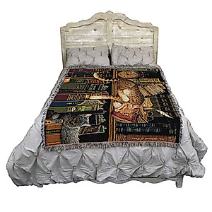 Pure Country Weavers Remington The Well Read Blanket by Charles Wysocki - Gift for Cat Lovers - Tapestry Throw Woven from Cotton - Made in The USA (72x54)