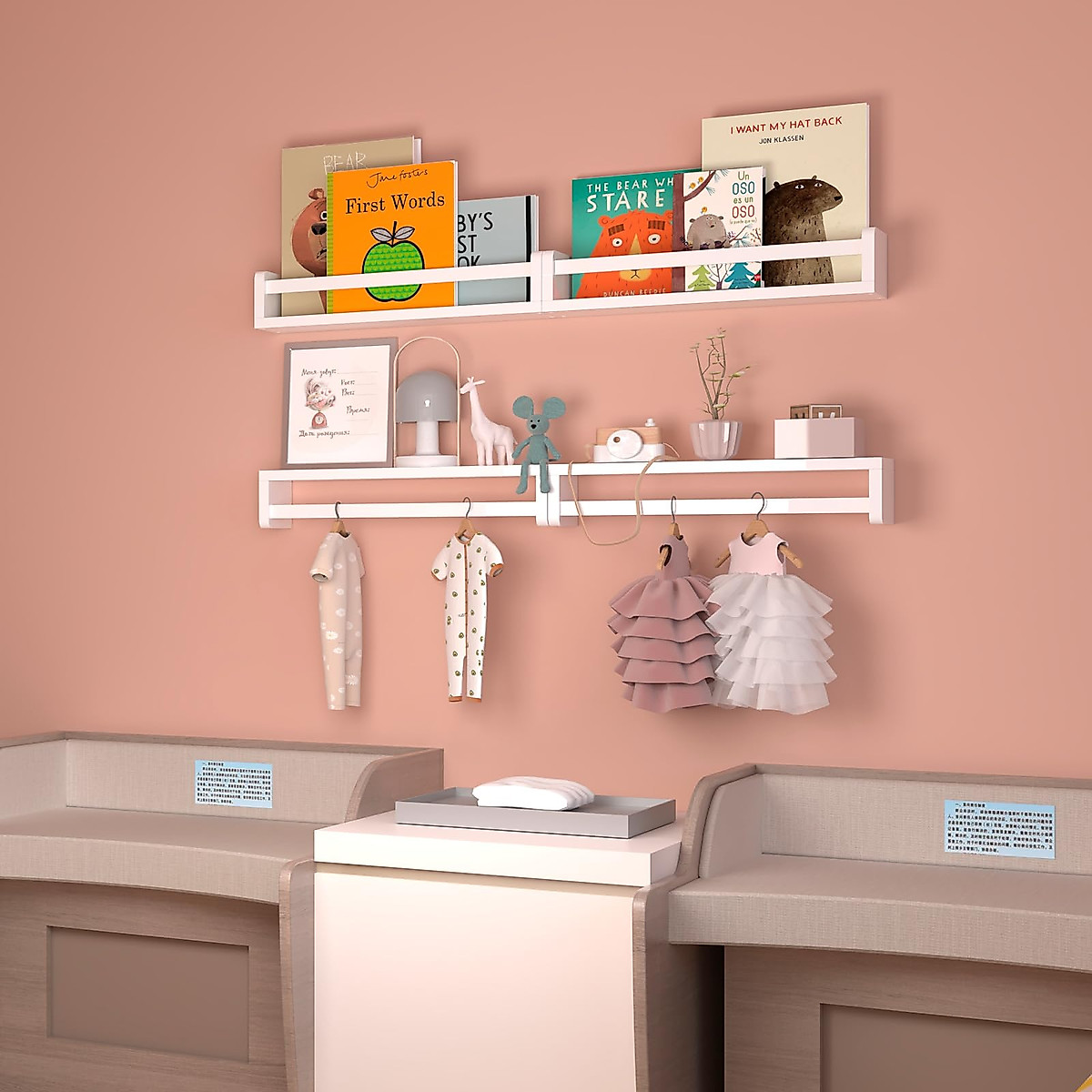 CRAZYMOTO Floating Shelf Wall Set of 4, White Floating Book Shelves for Kids Room,Nursery Shelves,Book Shelf, Display Shelf Organizer Spice Rack for Bathroom, Bedroom, Living Room, Kitchen, Office