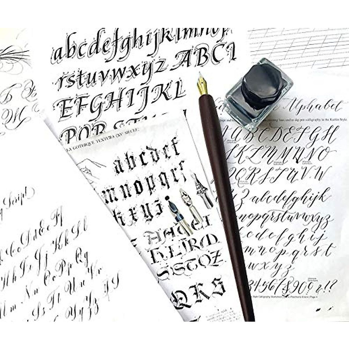 Calligraphy Pens Set -Wooden Dip Pen Handcrafted Calligraphy Set with 11 Nibs & Black Ink