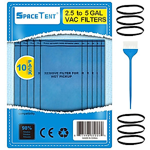 SpaceTent 10 Pack VF2000 / WS01025F2 Filter Bags compatible with WORKSHOP Select 2-1/2-Gallon To 5-Gallon Vacs, Armor All AA255 Vac, Select Husky Stinger and Bucket Head Wet Dry Vacs.