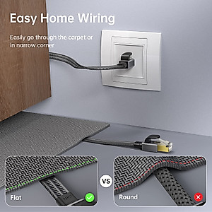 Cat 8 Ethernet Cable 25ft, 26AWG Nylon Braided 40Gbps 2000Mhz High Speed Heavy Duty Cat8 Internet LAN Patch Cord, RJ45 Flat Network Cord Shielded in Wall, Indoor&Outdoor for Modem, Router, Gaming, PC