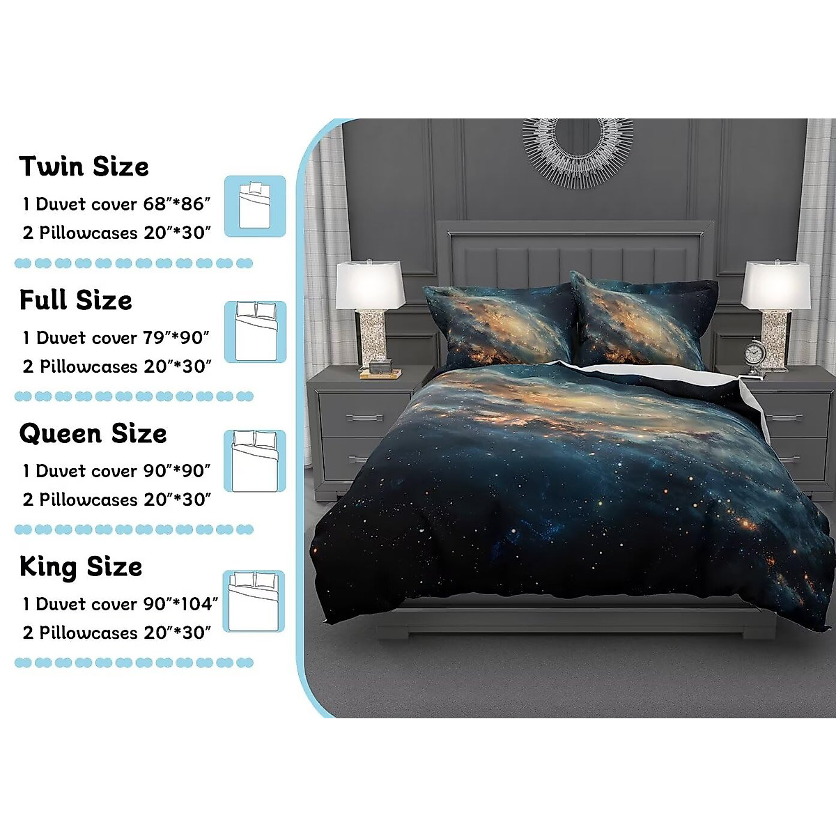 Lokaluo Milky Way Duvet Cover King Size 3D Printed Psychedelic Swirl Duvet Cover Set Starry Sky Series Bedding Sets Cosmic Mysterious Bedroom Decor 3 Pcs Comforter Cover with 2 Pillowcases