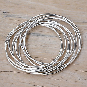 NOVICA Artisan Handmade Sterling Silver Bangle Bracelet with 10 Bands from Bali No Stone Indonesia Modern [8 in Inner Circ. x 0.4 in W] ' Fortified Union'