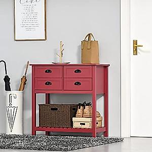 HOMCOM Coffee Bar Cabinet, Sideboard Buffet Cabinet, Kitchen Cabinet with 4 Drawers and Slatted Bottom Shelf for Kitchen, Living Room, Red