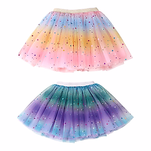 Girls Tutu Skirt 2 Pack Tutus for Girls Rainbow Ballet Tutu Toddler Tutu Skirt for 6-18 Months, Pink+Purple