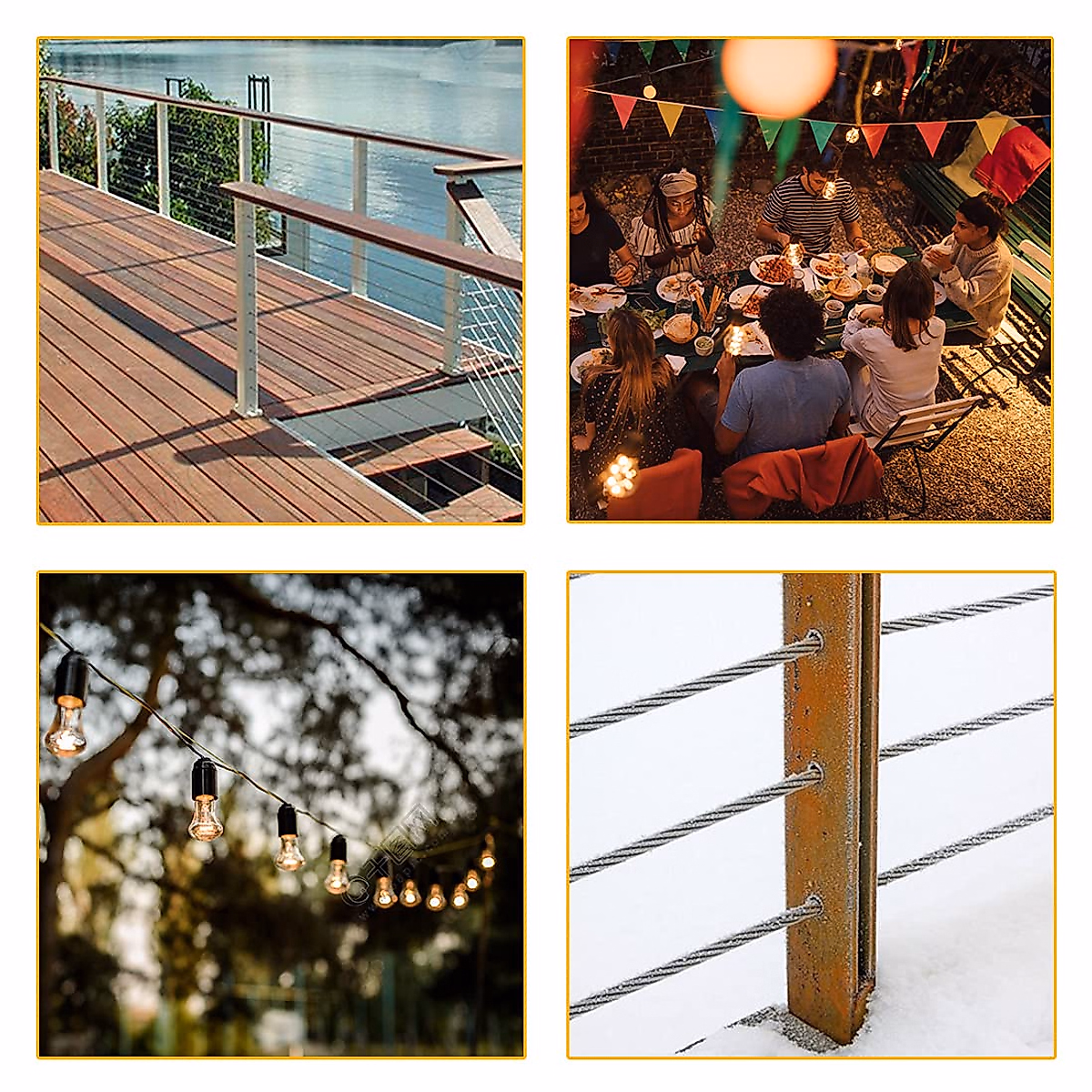 BraKaTi String Lights Hanging Kit with 120FT Coated 304 Stainless Steel Cable,String Light Suspension Kit,Guide Wire Included Turnbuckles and Hooks for Patio,Garden,Outdoor Lights, Silver (BZ0004-4)