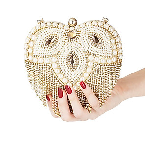 WANLIAN Women Luxury Cute Heart Shape Tassel Evening Clutch Bag Rhinestones Wedding Party Purse Handbag With Earrings Necklace(Gold7)