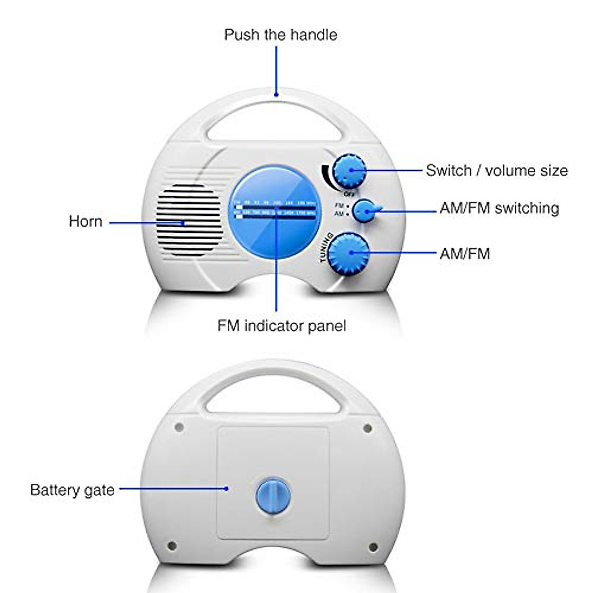 aner Waterproof Shower Radio, Mini Portable AM FM Shower Radio Built in Speaker Audio High Definition for Bathroom Kitchen, Outdoor Use