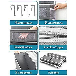 PARAKE 6-Shelf Over The Door Organizer, Flexible 1 Split into 2 Hanging Storage Door Organizer, Over The Door Storage with 5 Large Pockets, for Closet Pantry Bathroom Nursery Bedroom (Grey)