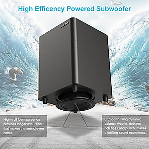 BESTISAN Powered Subwoofer, Deep Bass Subwoofer, Down Firing Sub in Compact Size, Easy Setup with Home Theater System, TV, Receiver, Speakers Coaxial Cable Included, Black