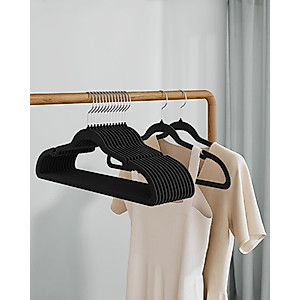 SONGMICS Velvet Hangers 60 Pack, Non-Slip Clothes Hangers, Suit Hangers with Shoulder Notches, Pants Bar, 360° Swivel Hook, Space-Saving, for Closet, Ink Black UCRF030B01