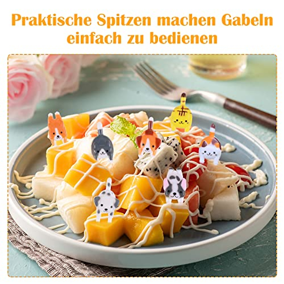 Hi.FANCY 7Pcs Animal Dog Cat Food Mini Forks Lunch Box, Animal Bento Deco Kids Toothpicks, Reusable Kids Toothpicks Bento Box Accessories