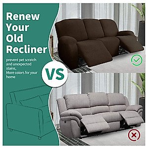 YEMYHOM 8 Pieces Stretch Recliner Sofa Cover Latest Jacquard Reclining Couch Cover with Side Pocket Anti-Slip Fitted 3 Cushion Furniture Slipcovers with Elastic Bottom (Sofa Recliner, Dark Coffee)