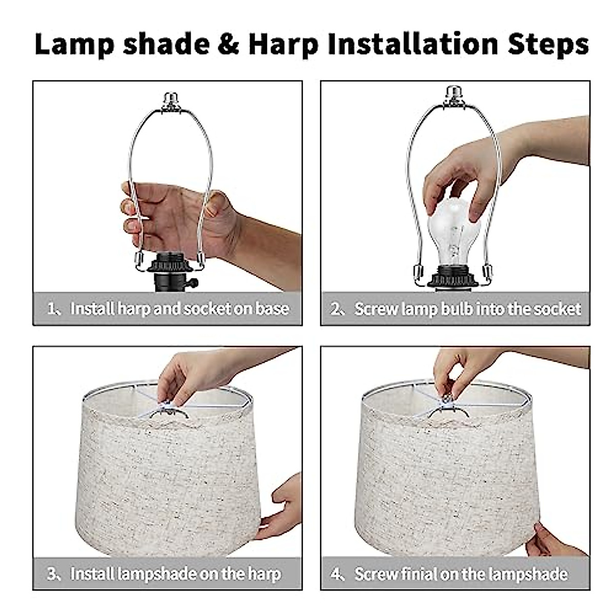 PORRUNNY Lamp Shades Set of 2 Drum Lamp Shades for Table Lamps and Floor Lamps with 2 PCS 7 inch Harp, Medium Fabric Lampshades, Beige Lampshades Natural Linen Hand Crafted (10 x 12 x 8inch)